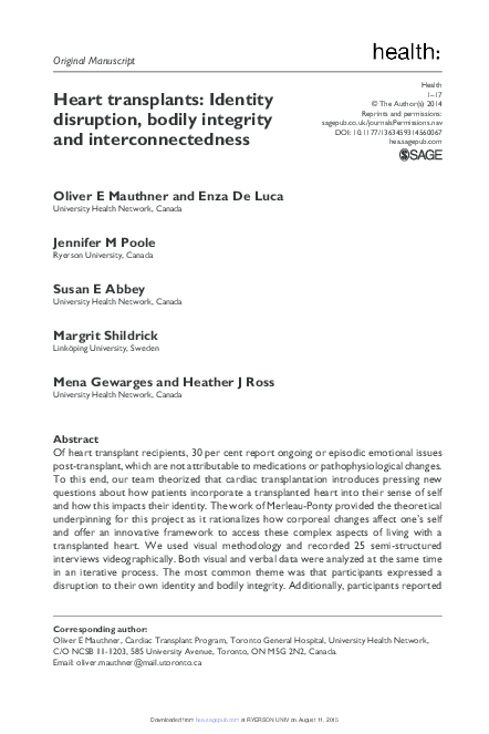 (PDF) Heart transplants: Identity disruption, bodily integrity and ...