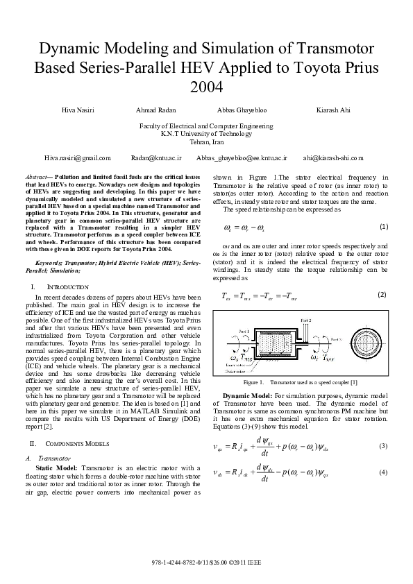 (PDF) Dynamic modeling and simulation of transmotor based series ...