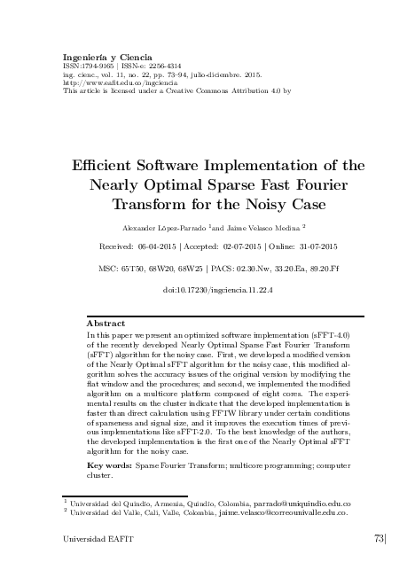 Pdf Efficient Software Implementation Of The Nearly Optimal Sparse Fast Fourier Transform For