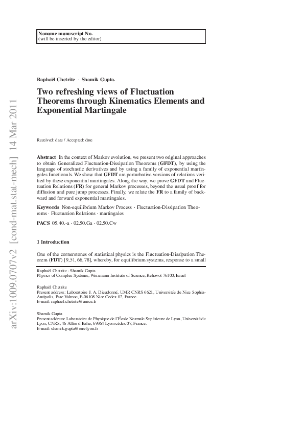 (PDF) Two refreshing views of Fluctuation Theorems through Kinematics ...