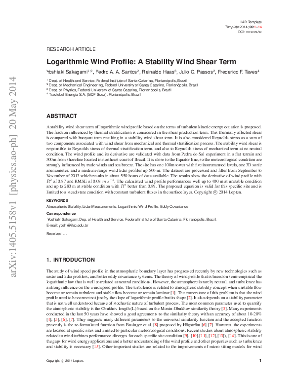 (PDF) Logarithmic Wind Profile: A Stability Wind Shear Term