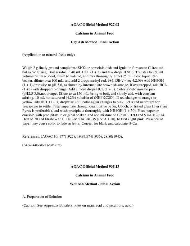 (PDF) AOAC Official Method 927.02 Calcium in Animal Feed Dry Ash Method ...