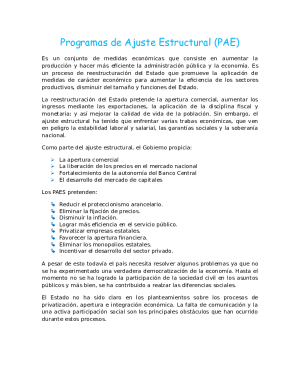 (DOC) Programas de Ajuste Estructural (PAE