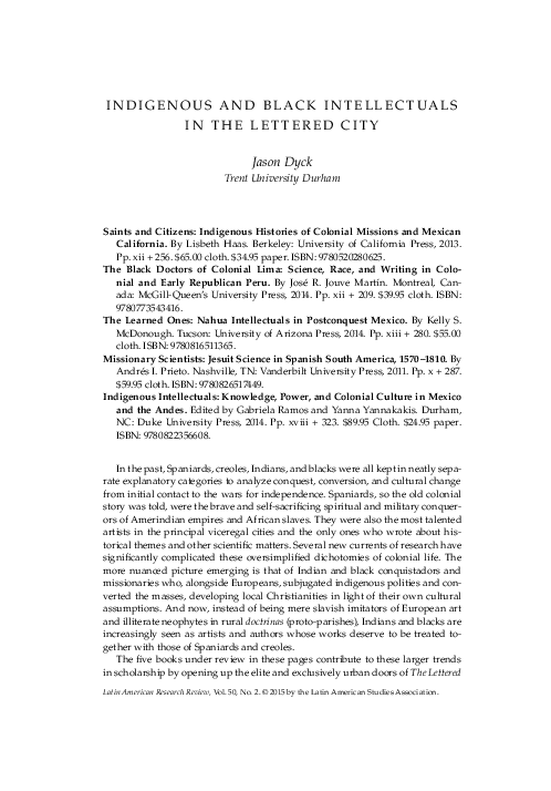 (PDF) Indigenous and Black Intellectuals in the Lettered City