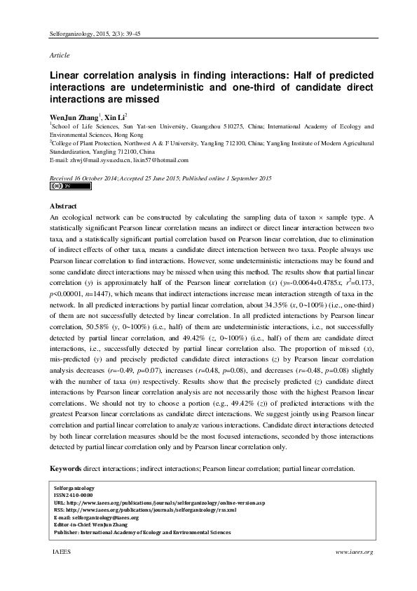 Pdf Linear Correlation Analysis In Finding Interactions Half Of