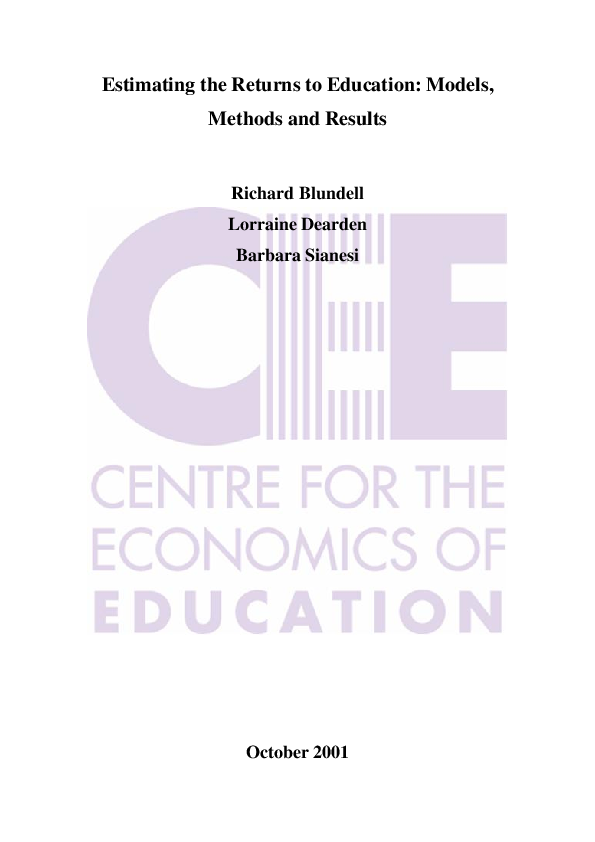 (PDF) Estimating the returns to education: Models, methods and results