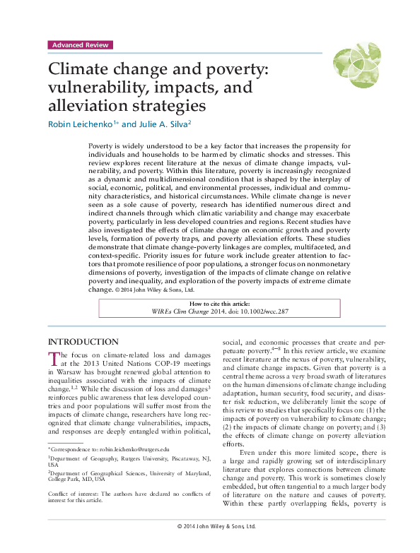 (PDF) Climate change and poverty: vulnerability, impacts, and ...