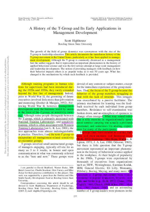 (PDF) A History of the T-Group and Its Early Applications in Management ...