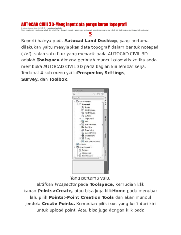 (DOC) AUTOCAD CIVIL 3D-Menginput data pengukuran topografi