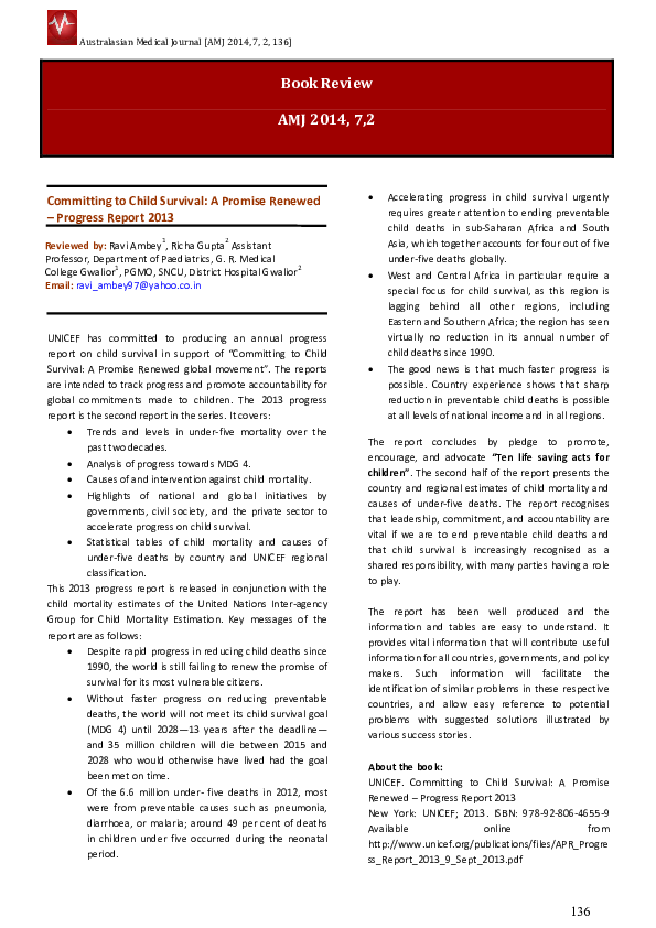 (PDF) Committing to Child Survival: A Promise Renewed – Progress Report 2013