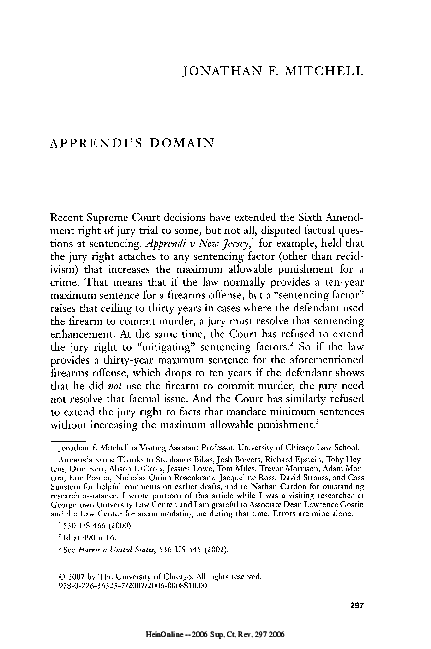 (PDF) Jonathan F. Mitchell, Apprendi's Domain, 2006 Sup. Ct. Rev. 297