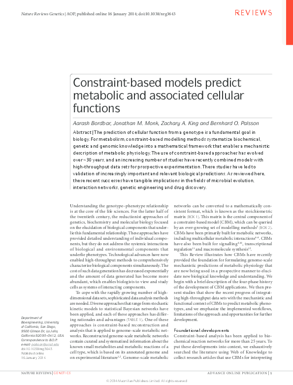 (PDF) Constraint-based models predict metabolic and associated cellular functions
