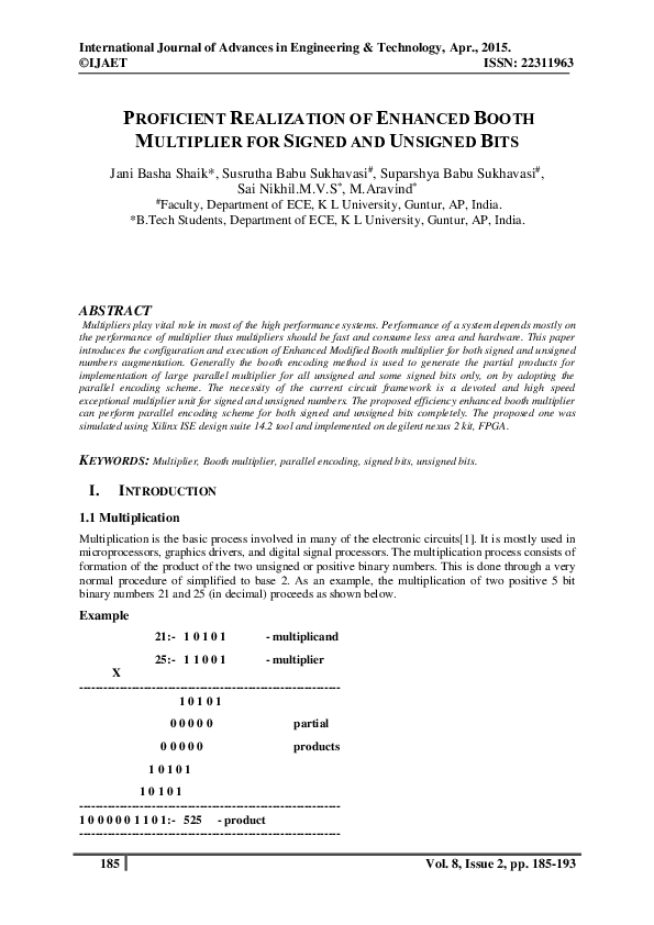 (PDF) Enhanced Booth Multiplier for Signed and Unsigned Bits