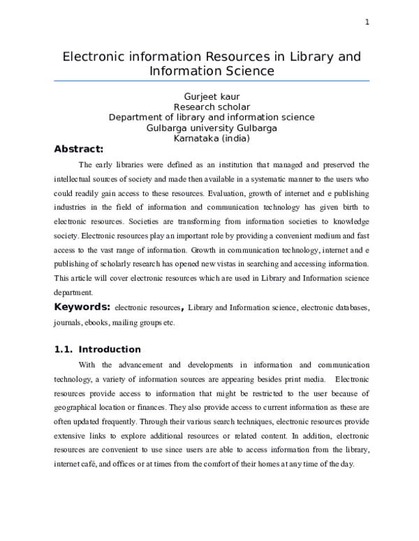 (DOC) electronic information resources of library and information science