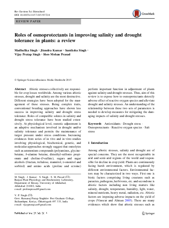 (PDF) Roles of osmoprotectants in improving salinity and drought ...