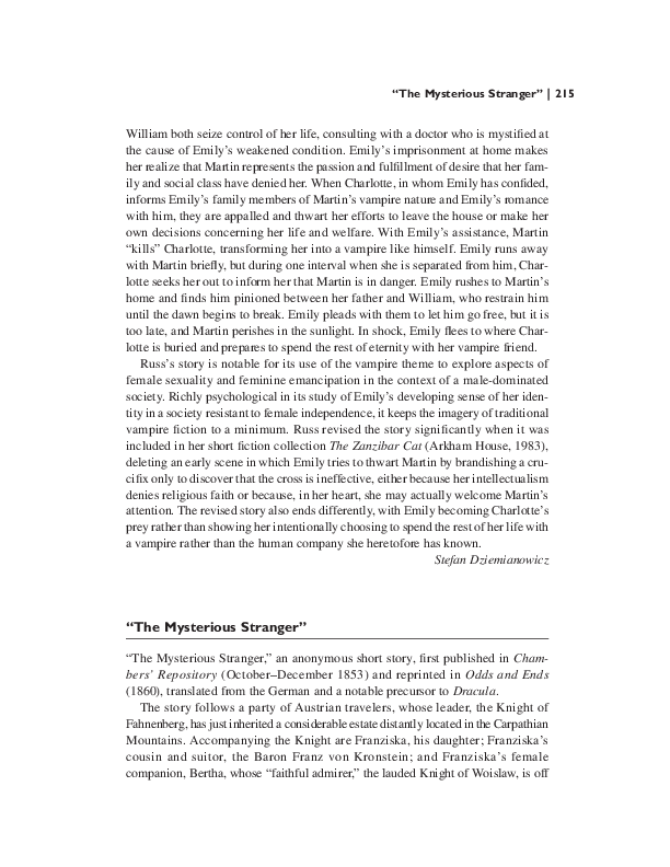 (PDF) "The Mysterious Stranger," in Encyclopedia of the Vampire: The Living Dead in Myth, Legend ...