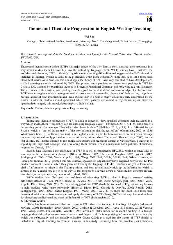 (PDF) Theme and Thematic Progression in English Writing Teaching