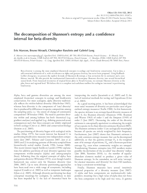 (PDF) The Decomposition of Shannon's Entropy and a Confidence Interval ...