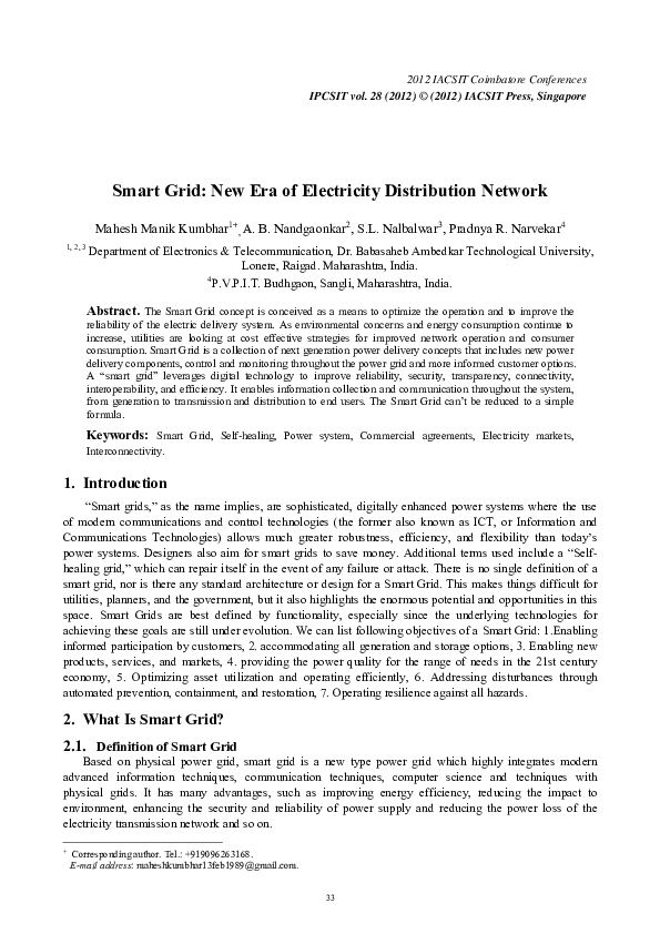 (PDF) Smart Grid: New Era of Electricity Distribution Network