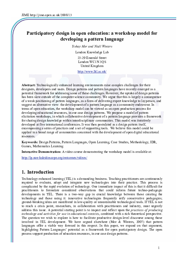 (PDF) Participatory design in open education: a workshop model for ...