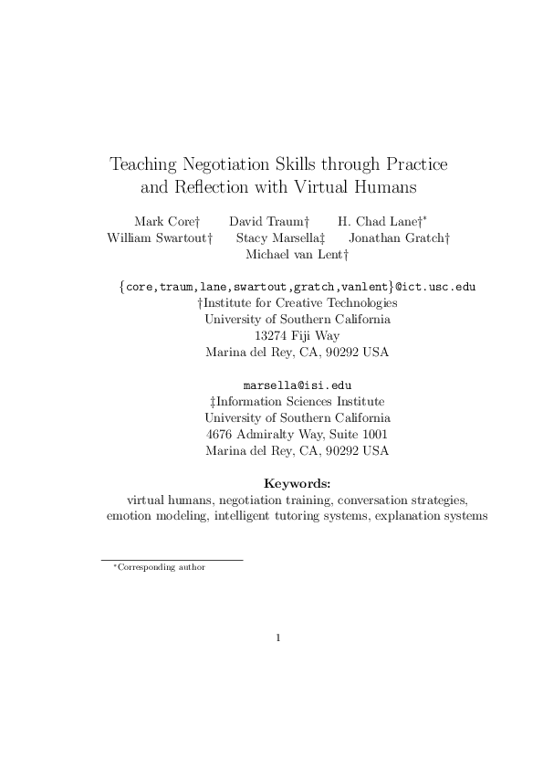 (PDF) Teaching Negotiation Skills through Practice and Re∞ection with Virtual Humans