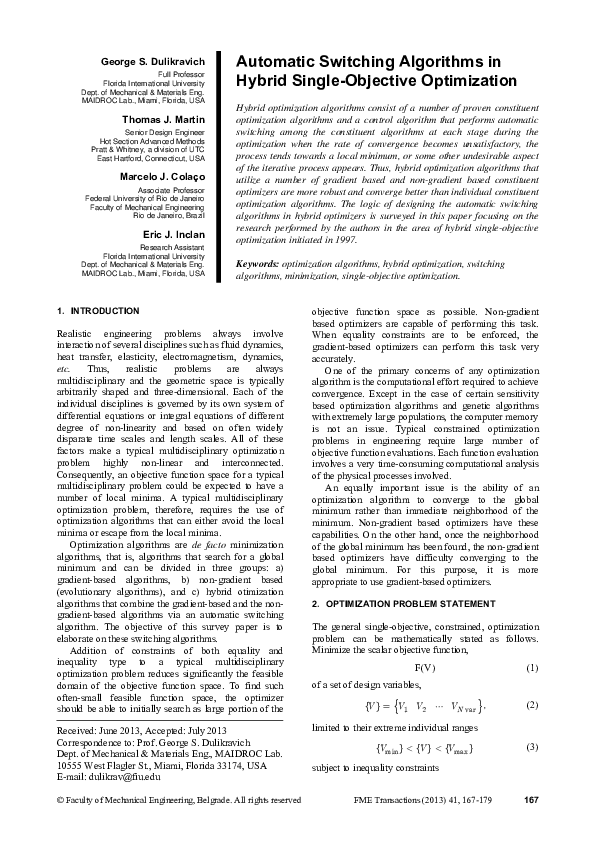 Automatic Switching Algorithms In Hybrid Single Objective Optimization