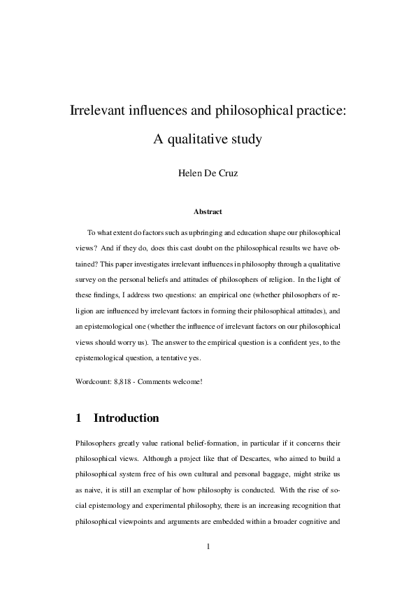 (PDF) Irrelevant influences and philosophical practice: A qualitative study