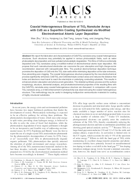 (PDF) Coaxial Heterogeneous Structure of TiO 2 Nanotube Arrays with CdS ...