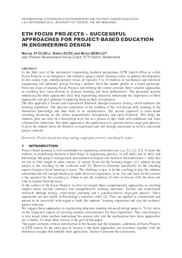 ETH Focus Projects - Successful Approaches For Project-Based Education ...