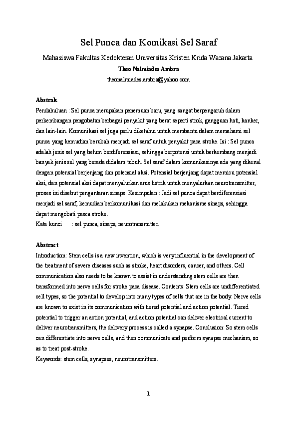 (DOC) Sel Punca dan Komikasi Sel Saraf