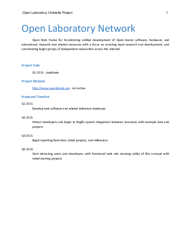 (PDF) Open Laboratory Umbrella Project