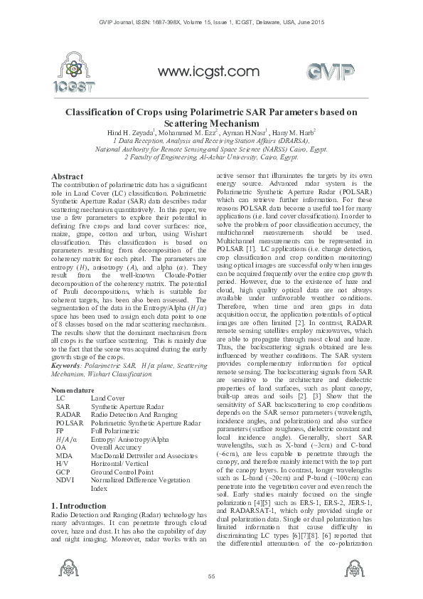Pdf Classification Of Crops Using Polarimetric Sar Parameters Based