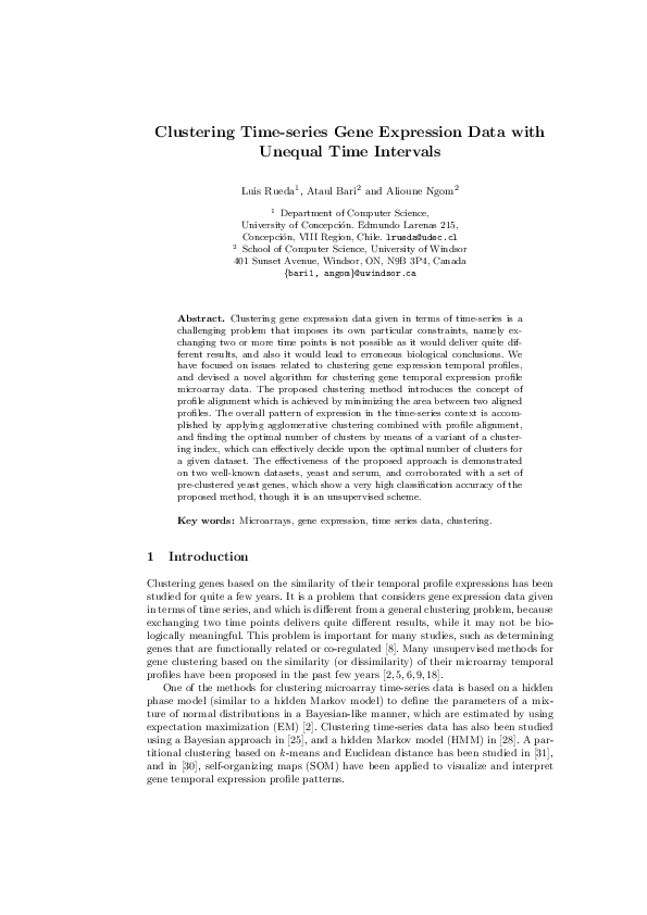 Pdf Clustering Time Series Gene Expression Data With Unequal Time Intervals