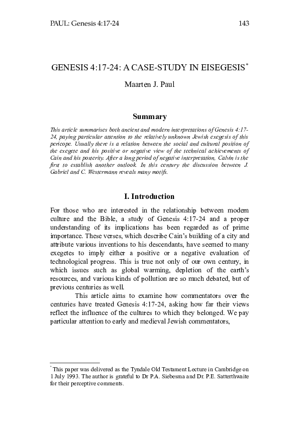 (DOC) Genesis 4:17-24: A Case-study in Eisegesis