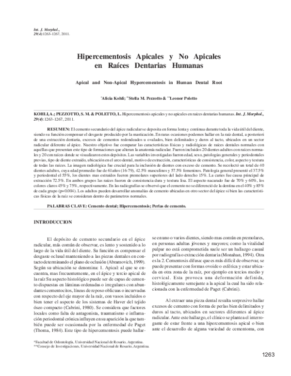 (PDF) Hipercementosis Apicales y No Apicales en Raíces Dentarias ...