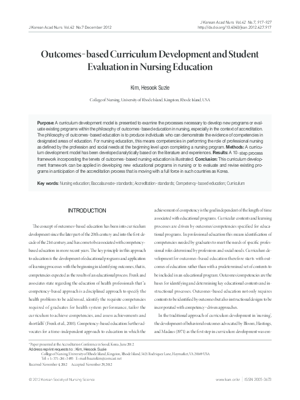 (PDF) Outcomes based Curriculum Development and Student Evaluation in ...