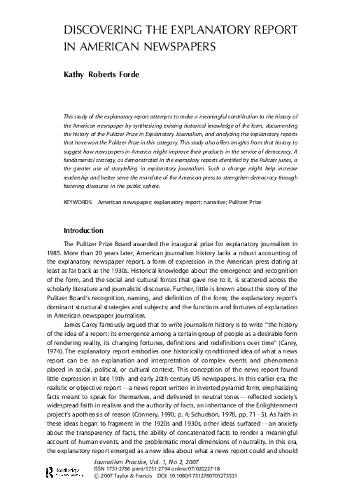 (PDF) Discovering the Explanatory Report in American Newspapers