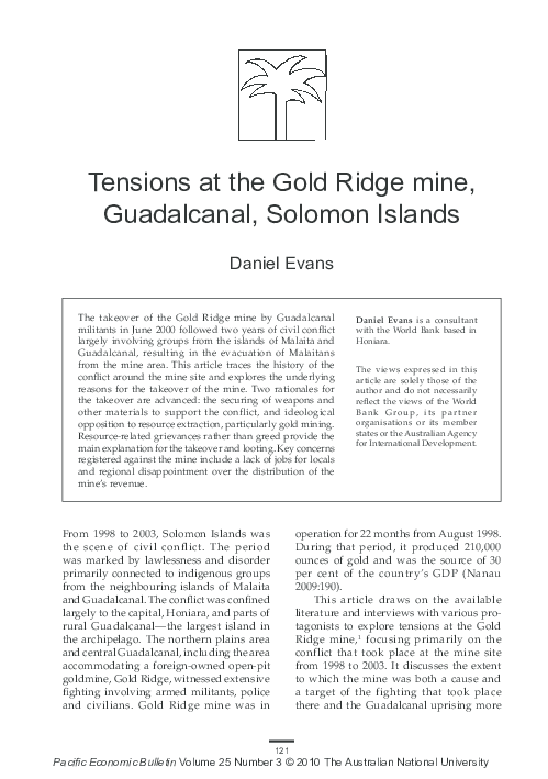 (PDF) Tensions at the Gold Ridge Mine, Solomon Islands