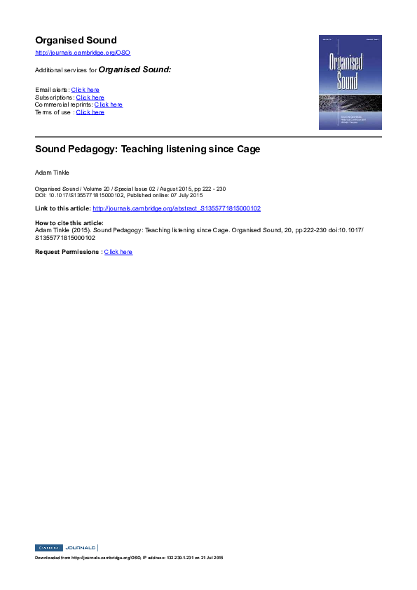 (PDF) Sound Pedagogy: Teaching listening since Cage