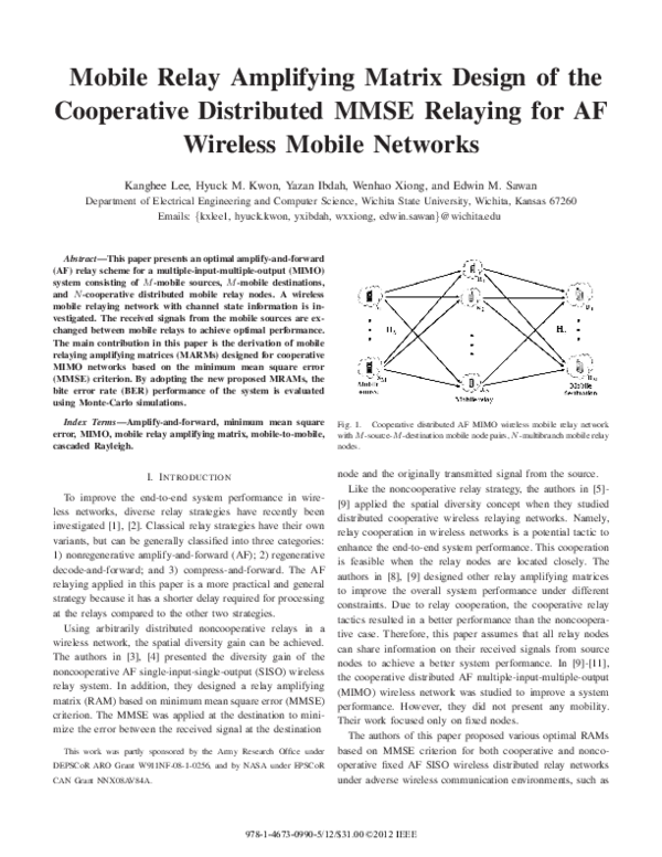 (PDF) Mobile Relay Amplifying Matrix Design of the Cooperative ...