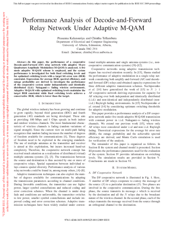 Pdf Performance Analysis Of Decode And Forward Relay Network Under Adaptive M Qam