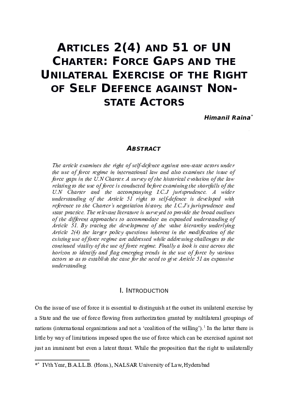 (DOC) Article 2(4) & 51 Force Gaps & The Unilateral Exercise of the ...