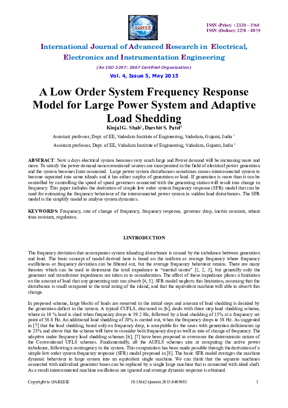 Doc A Low Order System Frequency Response Model For Large Power