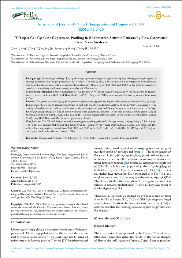 (PDF) T-Helper Cell Cytokine Expression Profiling in Rheumatoid ...