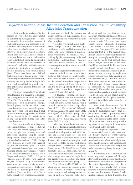 (PDF) Improved Second Phase Insulin Secretion and Preserved Insulin ...