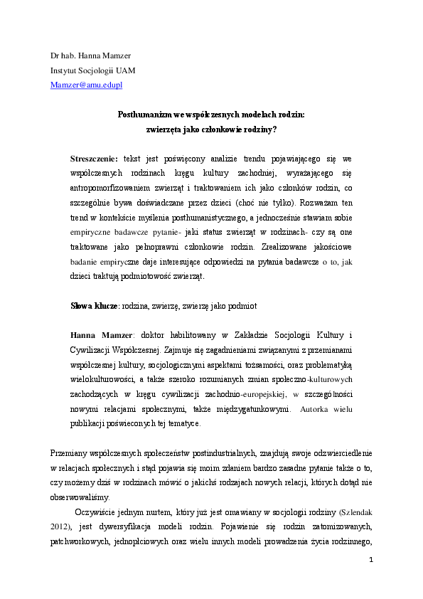 (PDF) Posthumanizm we współczesnych modelach rodzin: zwierzęta jako ...