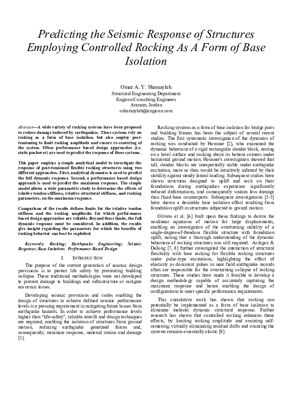 (PDF) Predicting the Seismic Response of Structures Employing Controlled Rocking As A Form of ...