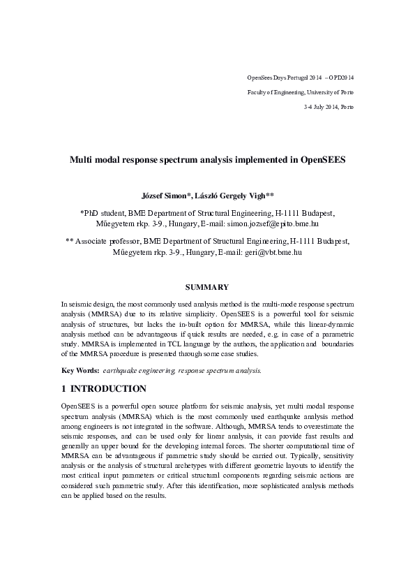 Pdf Multi Modal Response Spectrum Analysis Implemented In Opensees