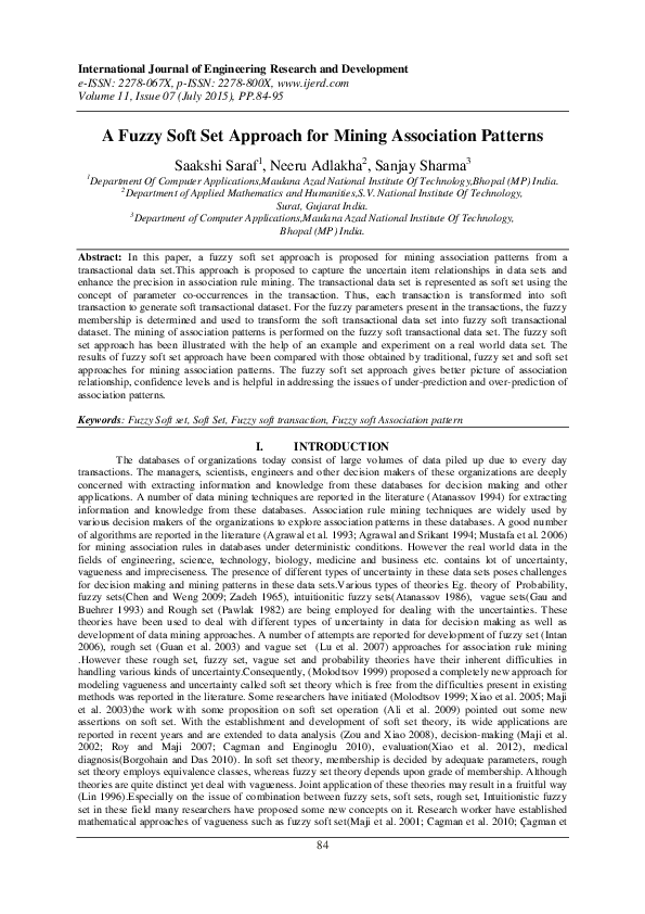 Pdf A Fuzzy Soft Set Approach For Mining Association Patterns