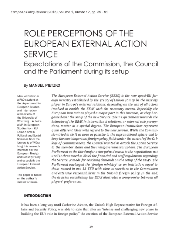 (PDF) Role Perceptions of the European External Action Service ...